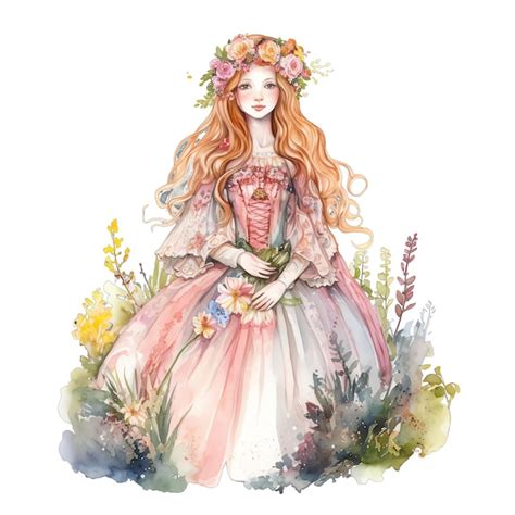 Premium Photo Spring Princess Watercolor Illustration Spring Clipart