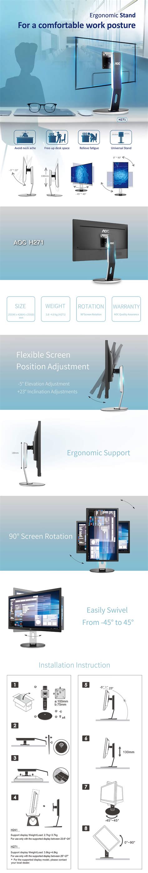 AOC H Ergonomic Monitor Stand