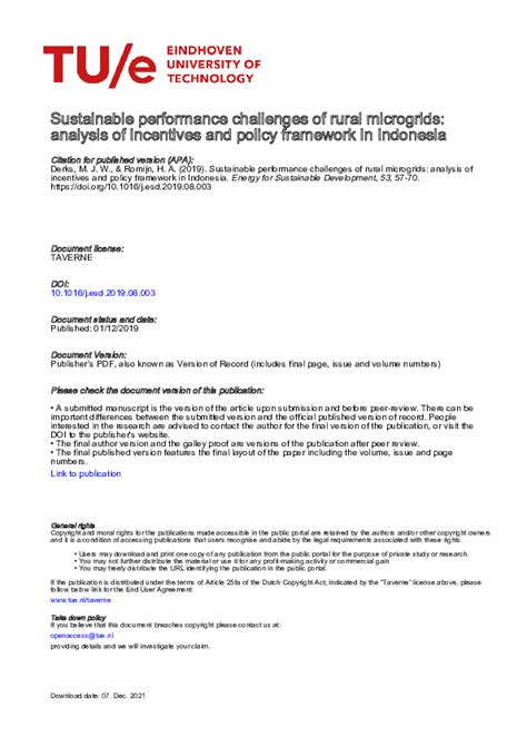 Pdf Sustainable Performance Challenges Of Rural Microgrids Analysis Of Incentives And Policy