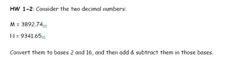 Solved HW 1 2 Consider The Two Decimal Numbers M Chegg Com