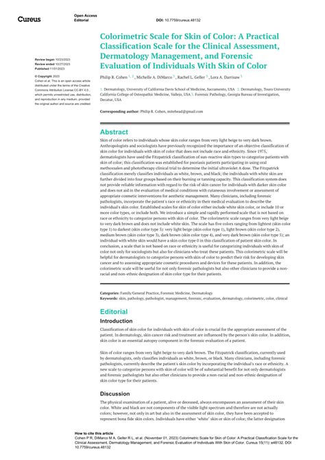 Pdf Colorimetric Scale For Skin Of Color A Practical Classification Scale For The Clinical