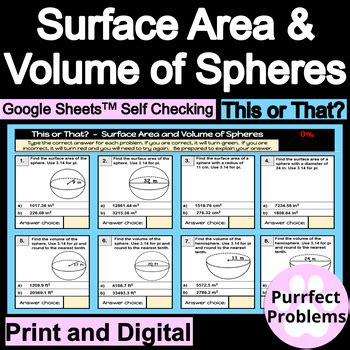 Surface Area And Volume Of Spheres This Or That Digital Self Checking Activity