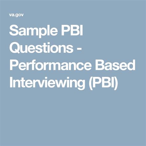 Sample Pbi Questions Performance Based Interviewing Pbi Interview