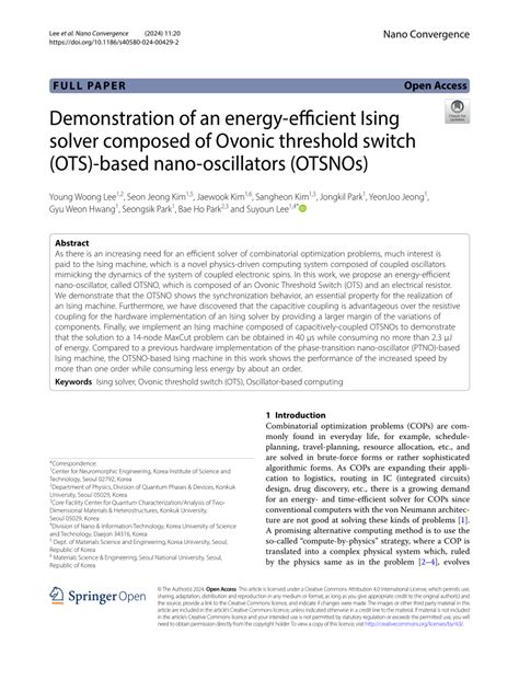 Pdf Demonstration Of An Energy Efficient Ising Solver Composed Of Ovonic Threshold Switch Ots