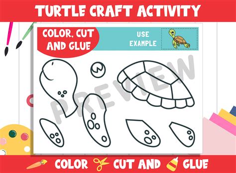 cute turtle craft activity color cut and glue for prek to 2nd grade