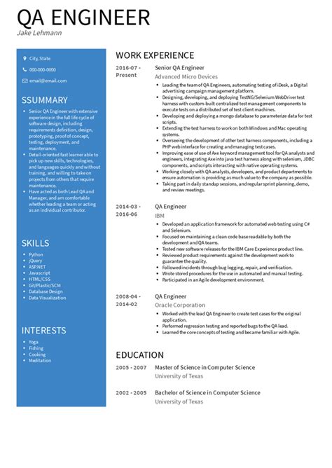 qa engineer resume samples and templates visualcv