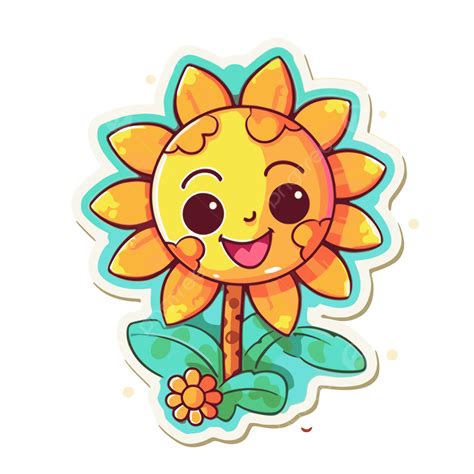 웃는 얼굴로 귀여운 해바라기 스티커 일러스트 벡터 봄 상표 만화 Png 일러스트 및 벡터 에 대한 무료 다운로드 Pngtree