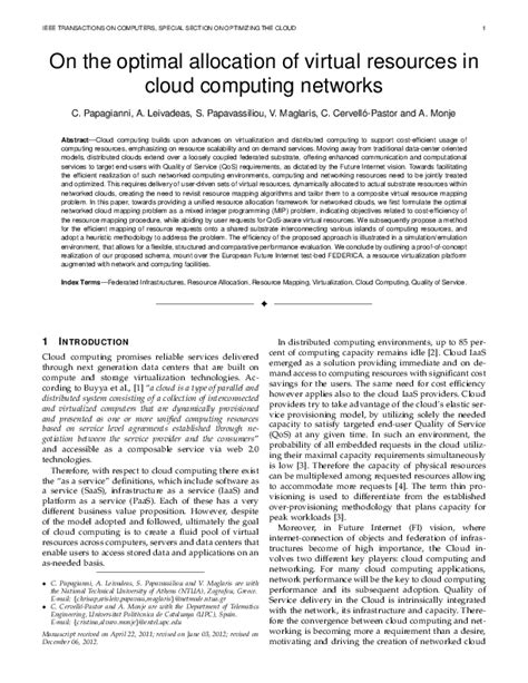 Pdf On The Optimal Allocation Of Virtual Resources In Cloud Computing