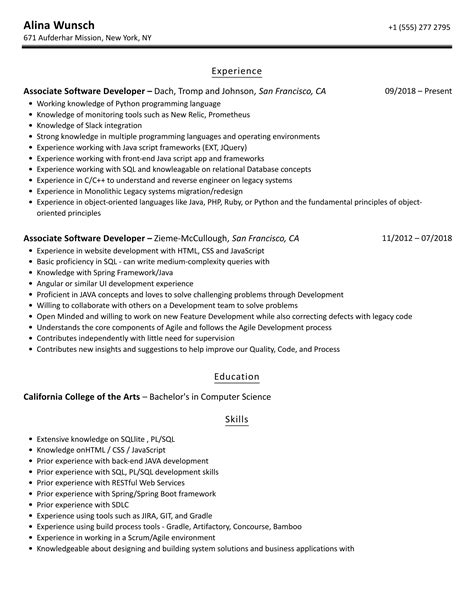 Associate Software Developer Resume Samples Velvet Jobs