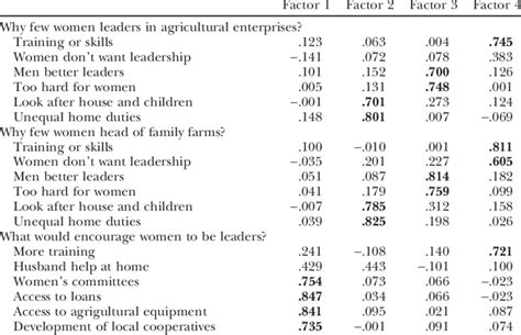 Factor Analysis Of Responses To Questions About What Prevents Women Download Table