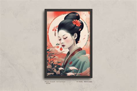 Digital Download Pastel Colored Ukiyo E Geisha Art In Scandinavian