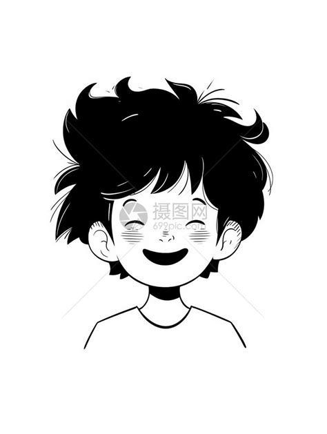 头发凌乱开心笑的卡通小男孩简笔画插画图片下载 正版图片402533684 摄图网