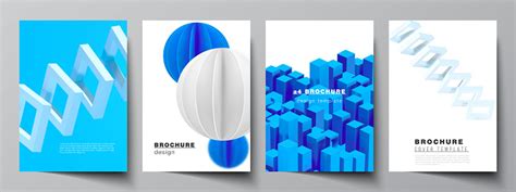 브로셔 전단지 레이아웃 소책자 커버 디자인 책 디자인에 대한 A4 커버 모형 템플릿의 벡터 레이아웃 동적 사실적인 기하학적 파란색 셰이프가 있는 3d 렌더링 벡터 컴포지션이