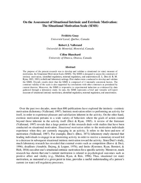 Pdf On The Assessment Of Situational Intrinsic And Extrinsic Motivation The Situational