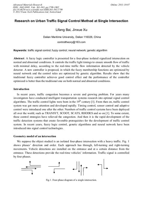 Research On Urban Traffic Signal Control Method At Single Intersection Scientificnet
