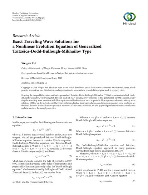 Pdf Exact Traveling Wave Solutions For A Nonlinear Evolution Equation