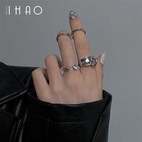 套装小众设计戒指女冷淡风高级ins潮食指开口可调节关节时尚指环 虎窝淘