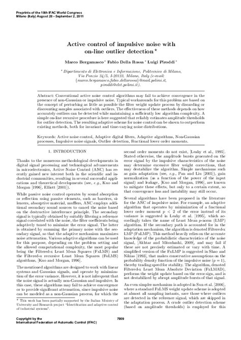 Pdf Active Control Of Impulsive Noise With On Line Outlier Detection