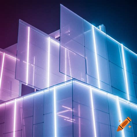 Modern Building Facade With Glowing Plexiglass Panels On Craiyon