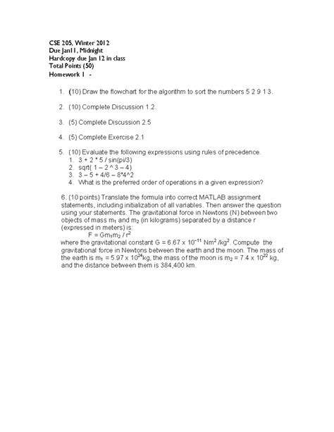 Seminar Assignments Homework 1 7 Cse 205 Winter 2012 Due Jan11 Midnight Hardcopy Due Jan