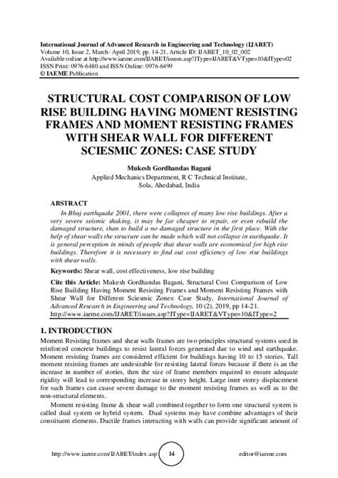 Pdf Structural Cost Comparison Of Low Rise Building Having Moment