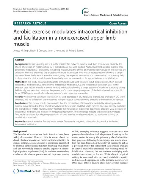 Pdf Aerobic Exercise Modulates Intracortical Inhibition And Facilitation In A Nonexercised
