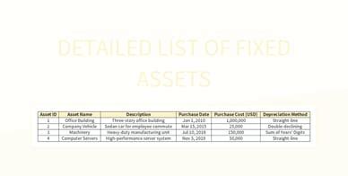 Fixed Assets List Table Data Excel Template And Google Sheets File For Free Download Slidesdocs