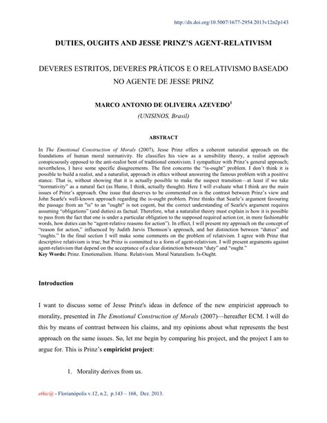 Pdf Duties Oughts And Jesse Prinzs Agent Relativism