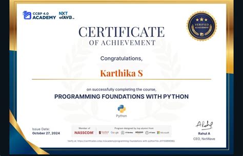 Thrilled To Complete Programming Foundations With Python At Nxtwave Ccbp Karthika Shanmugam