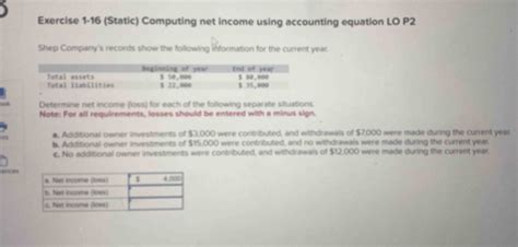 Solved Static Computing Net Income Using Accounting Equation Lo P2