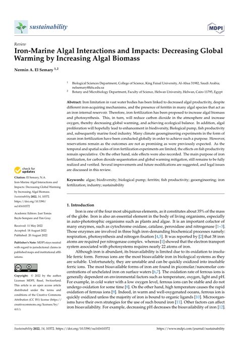 Pdf Iron Marine Algal Interactions And Impacts Decreasing Global