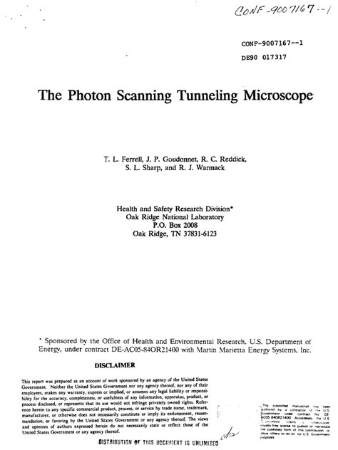 Pdf The Photon Scanning Tunneling Microscope