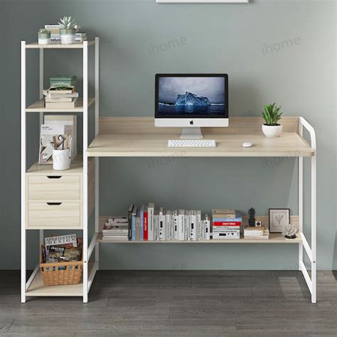 Ihome โต๊ะคอมพิวเตอร์ โต๊ะทำงาน พร้อมชั้นวางหนังสือด้านข้าง สิ้นชัก2 ช่อง โต๊ะเขียนหนังสือ โต๊ะ