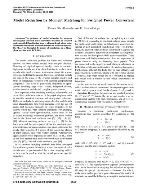 Pdf Model Reduction By Moment Matching For Switched Power Converters