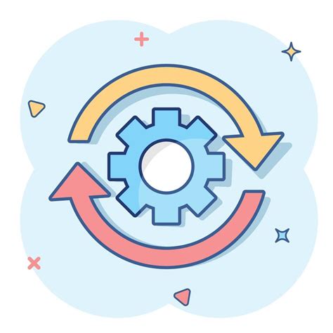 workflow process icon in comic style gear cog wheel with arrows vector