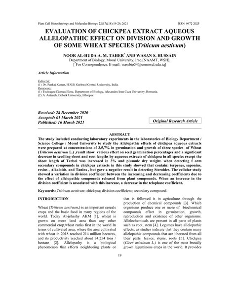 Pdf Evaluation Of Chickpea Extract Aqueous Allelopathic Effect On Division And Growth Of Some