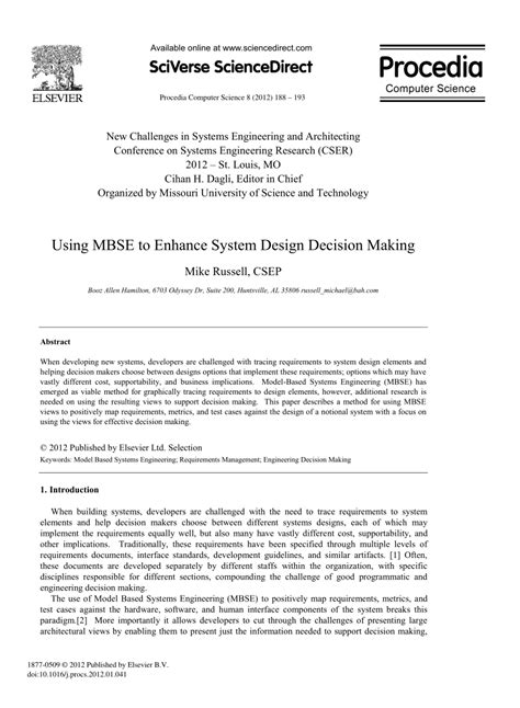 Pdf Using Mbse To Enhance System Design Decision Making