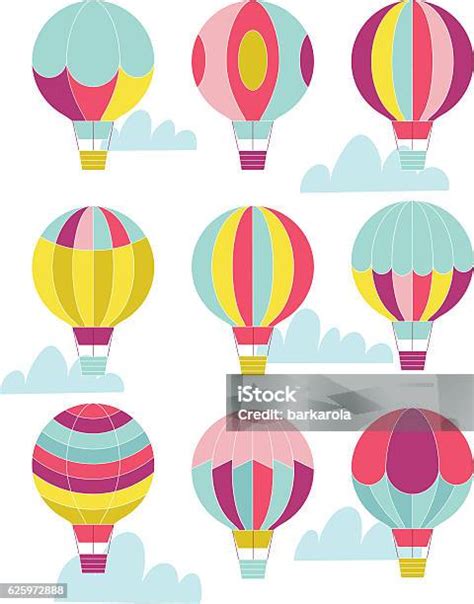 열기구 세트 열기구에 대한 스톡 벡터 아트 및 기타 이미지 열기구 바람 풍선 Istock
