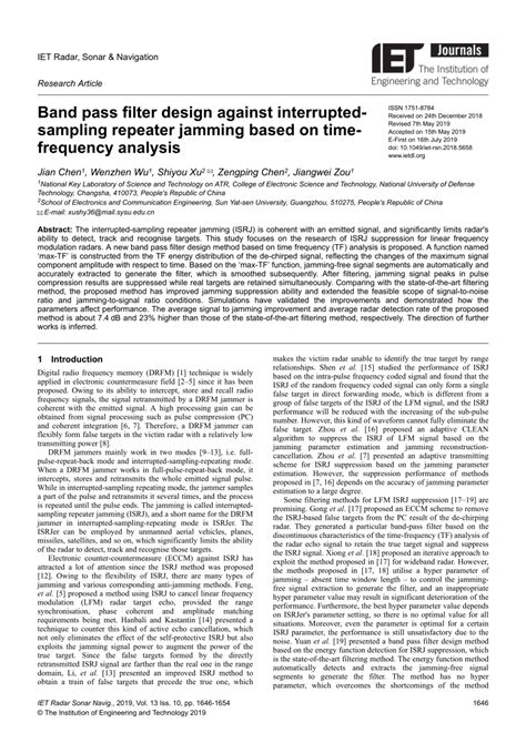 Pdf A Band Pass Filter Design Against Interrupted Sampling Repeater Jamming Based On Time