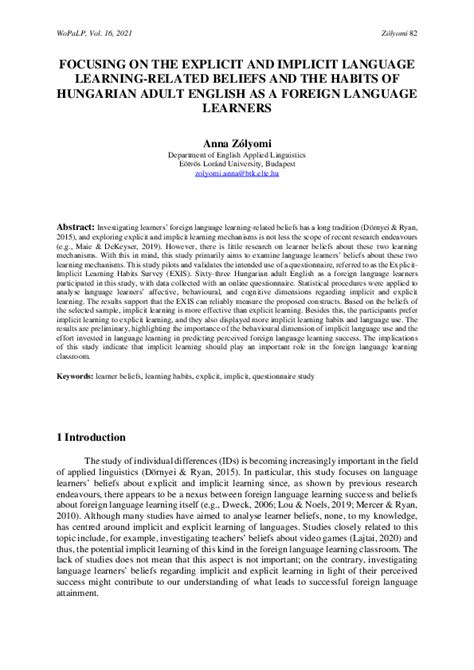 Pdf Focusing On The Explicit And Implicit Language Learning Related Beliefs And The Habits Of
