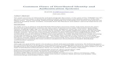 Pdf Common Flaws Of Distributed Identity And Authentication Systems Dokumentips