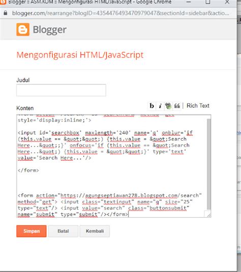 Script Coding Search Engine Pada Website Blogger Pusat Belajar Tutorial