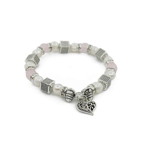 Браслет "Фантазия-2" с жемчугом и розовым кварцем, длина 18см