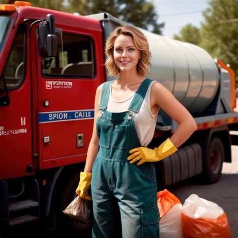 Professional Woman Garbage Collector Refuse Sanitation Worker Premium Ai Generated Image