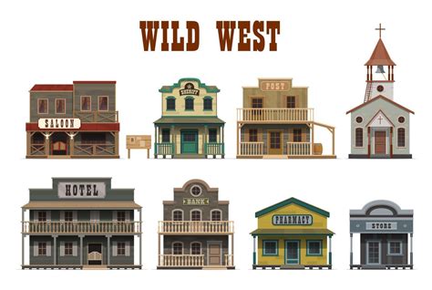 Wild West Town Cartoon Buildings Western Houses 46428039 Vector Art At