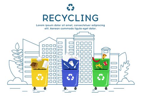 쓰레기 유형 분리 및 재활용 개념 종이 유기 플라스틱 폐기물 쓰레기의 다른 유형에 대한 세 가지 다채로운 재활용 쓰레기통 흰색 배경에 플랫 스타일 벡터 일러스트레이션 0명에