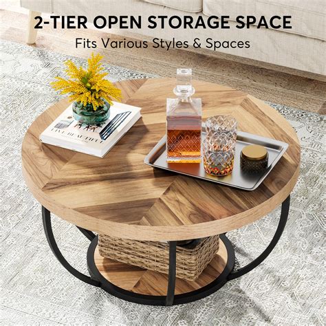 Tribesigns Coffee Table 2 Tier Wooden Round Central Cocktail Table