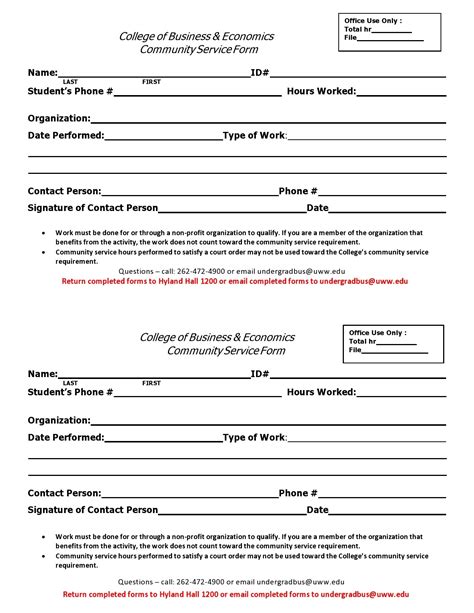 Community Service Form Printable