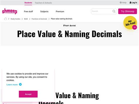 Shmoop Fractions And Decimals Place Value And Naming Decimals Unknown