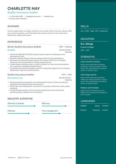 Quality Assurance Auditor Resume Examples Guide For Layout Skills Keywords Job